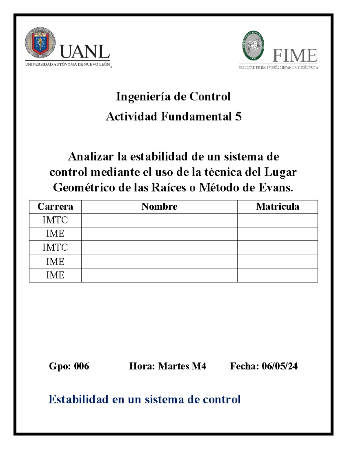 AF5-Equipo 1-Ingeniería de Control - Ingeniería de Control Actividad Fundamental 5 Analizar la ...
