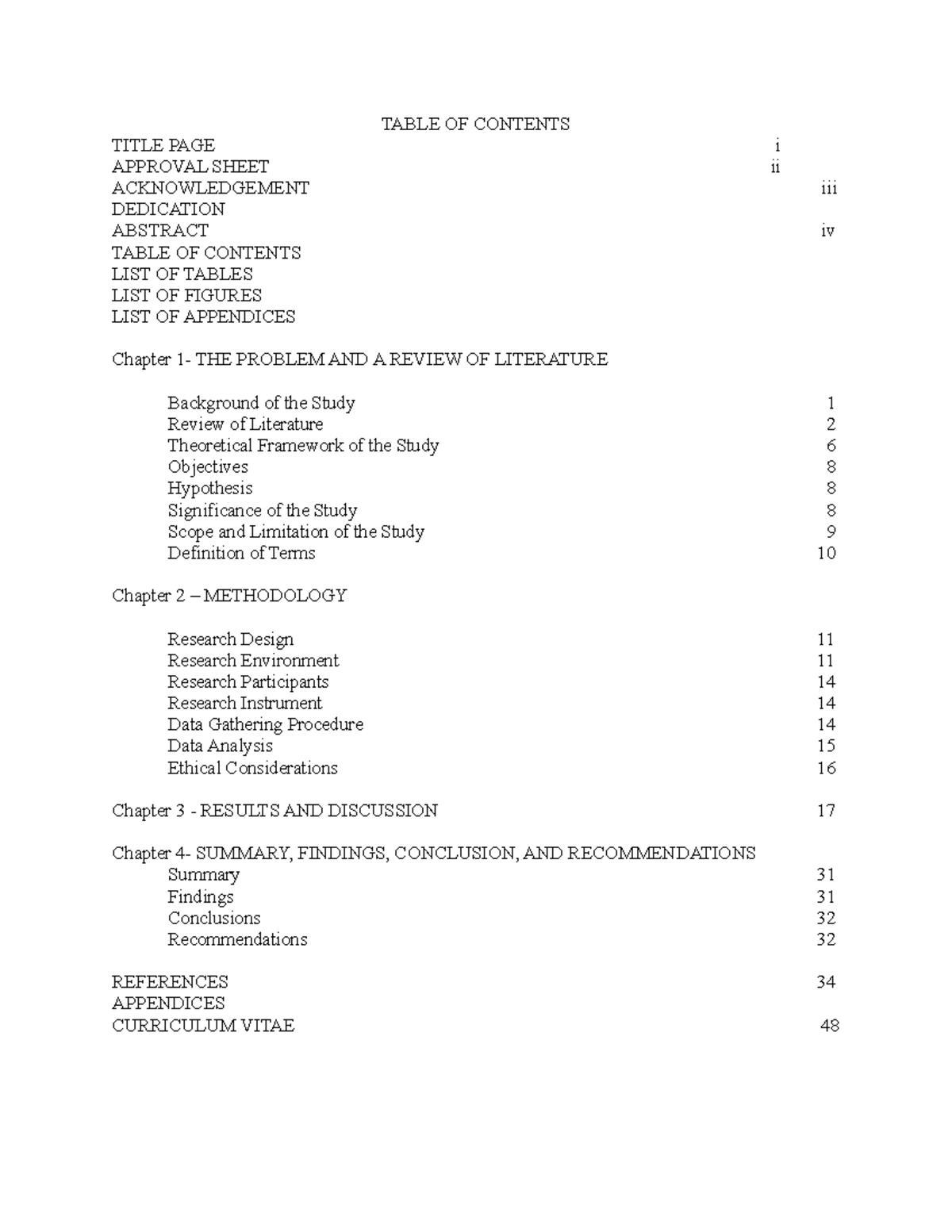 Table OF Contents - assignment - TABLE OF CONTENTS TITLE PAGE i ...