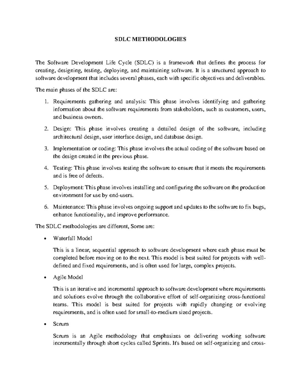 ESE Methodologies II - SDLC METHODOLOGIES The Software Development Life Cycle (SDLC) is a ...