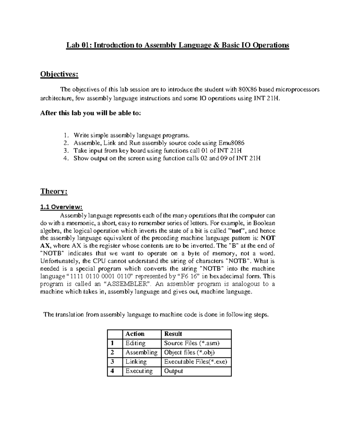 Lab 1 - Lecture notes 1 - Lab 01: Introduction to Assembly Language ...