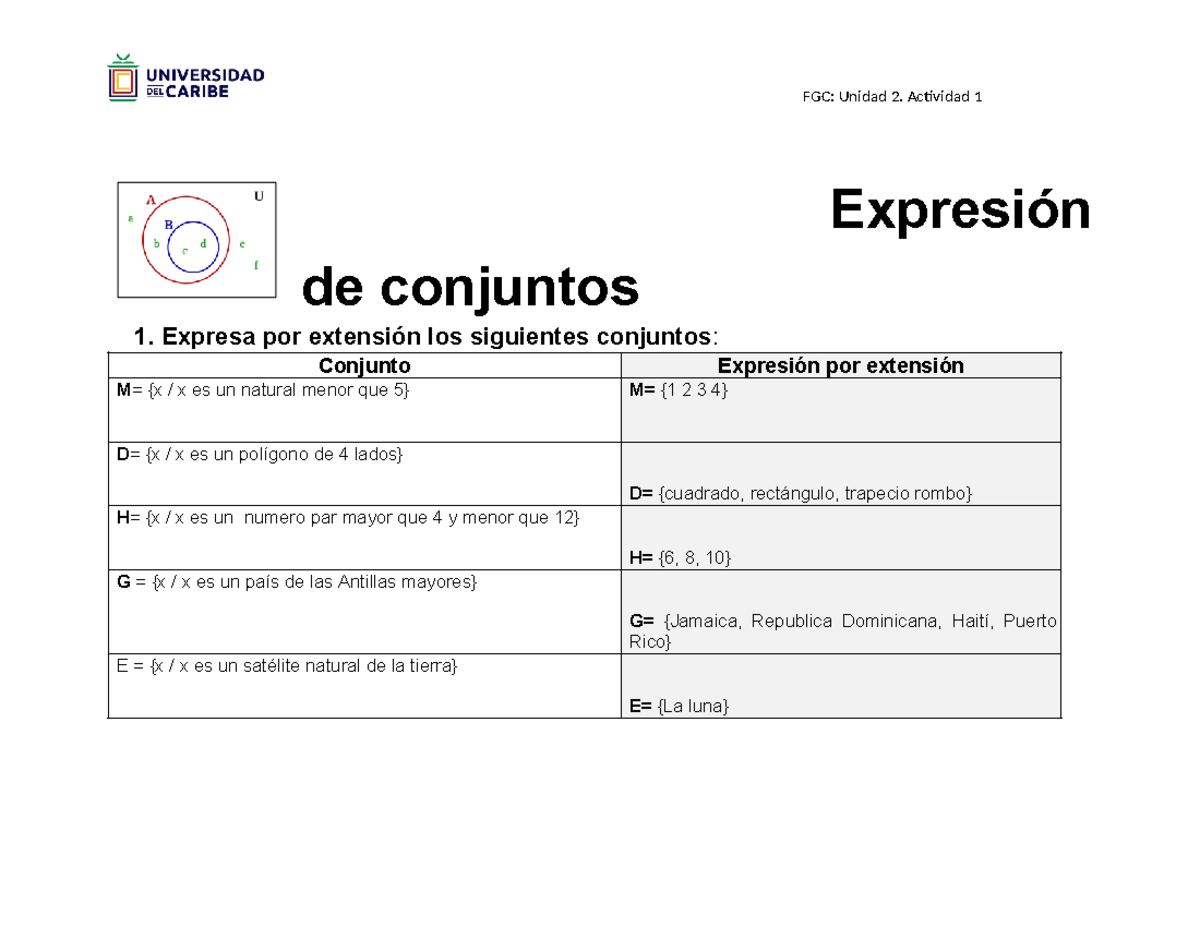 Unidad 2. Actividad 1. Expresiones de conjuntos - FGC: Unidad 2. Actividad 1 Expresión de ...