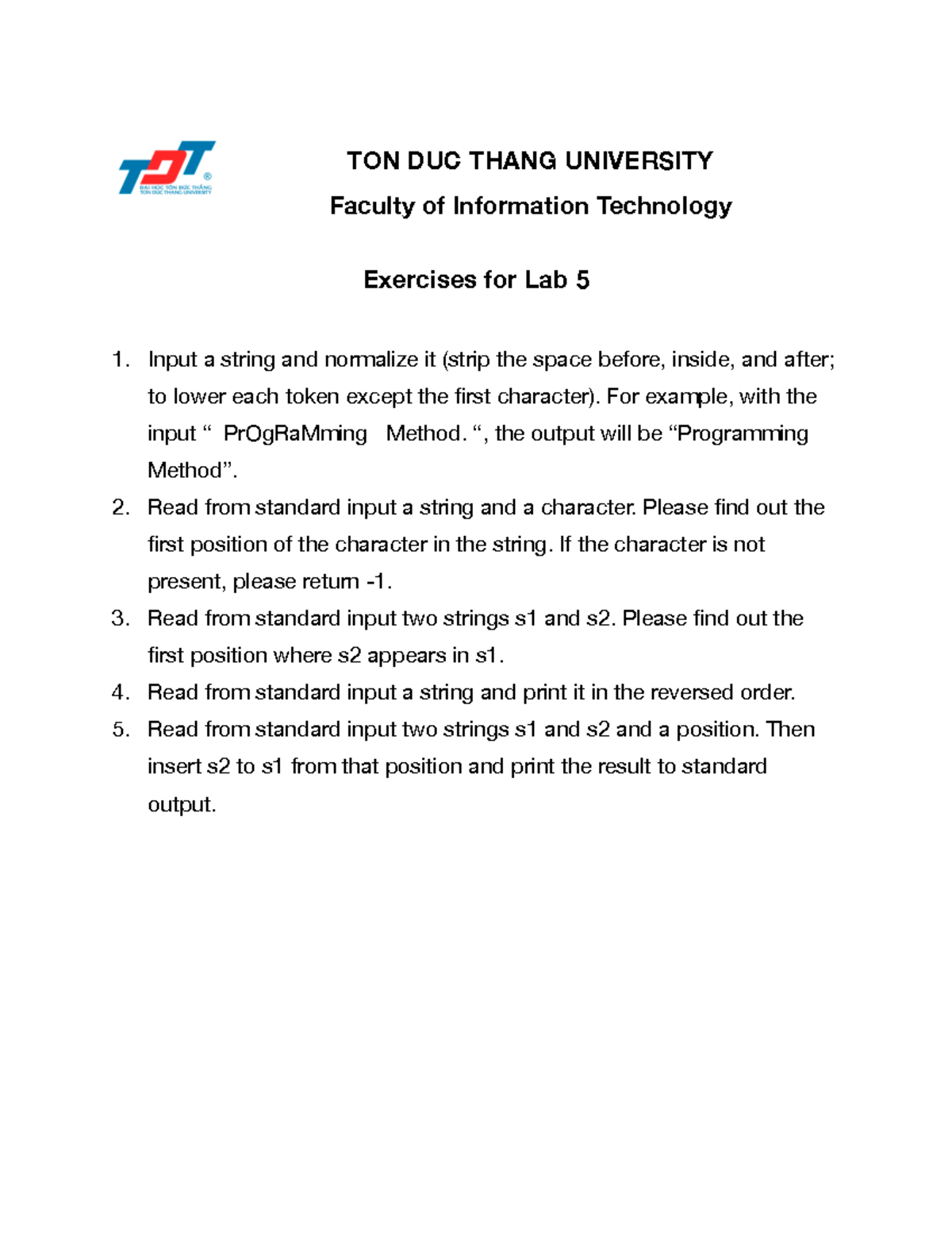 Lab5 Exercises lập trình hướng đối tượng - Exercises for Lab 5 Input a string and normalize it ...