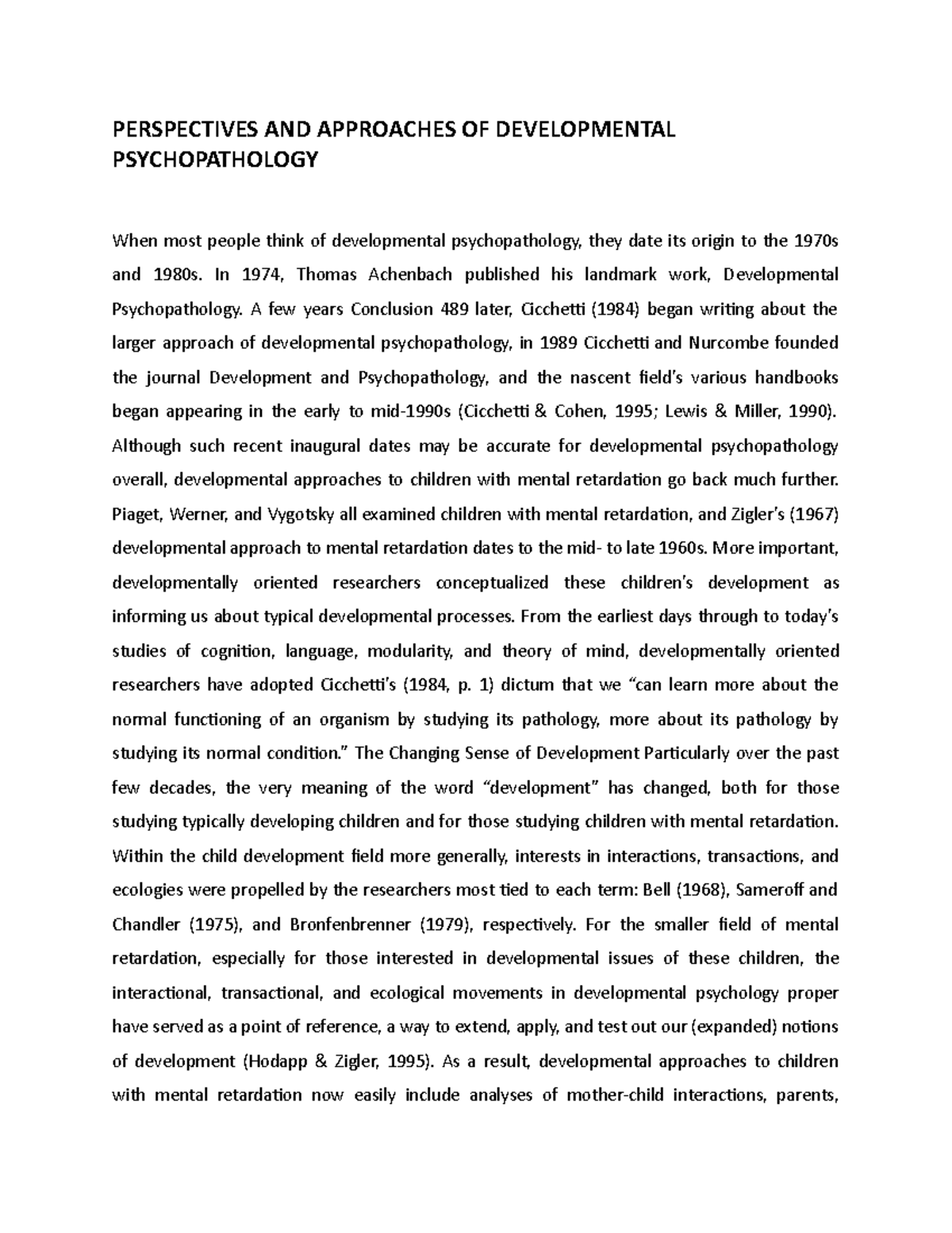 Perspectives AND Approaches OF Developmental Psychopathology ...