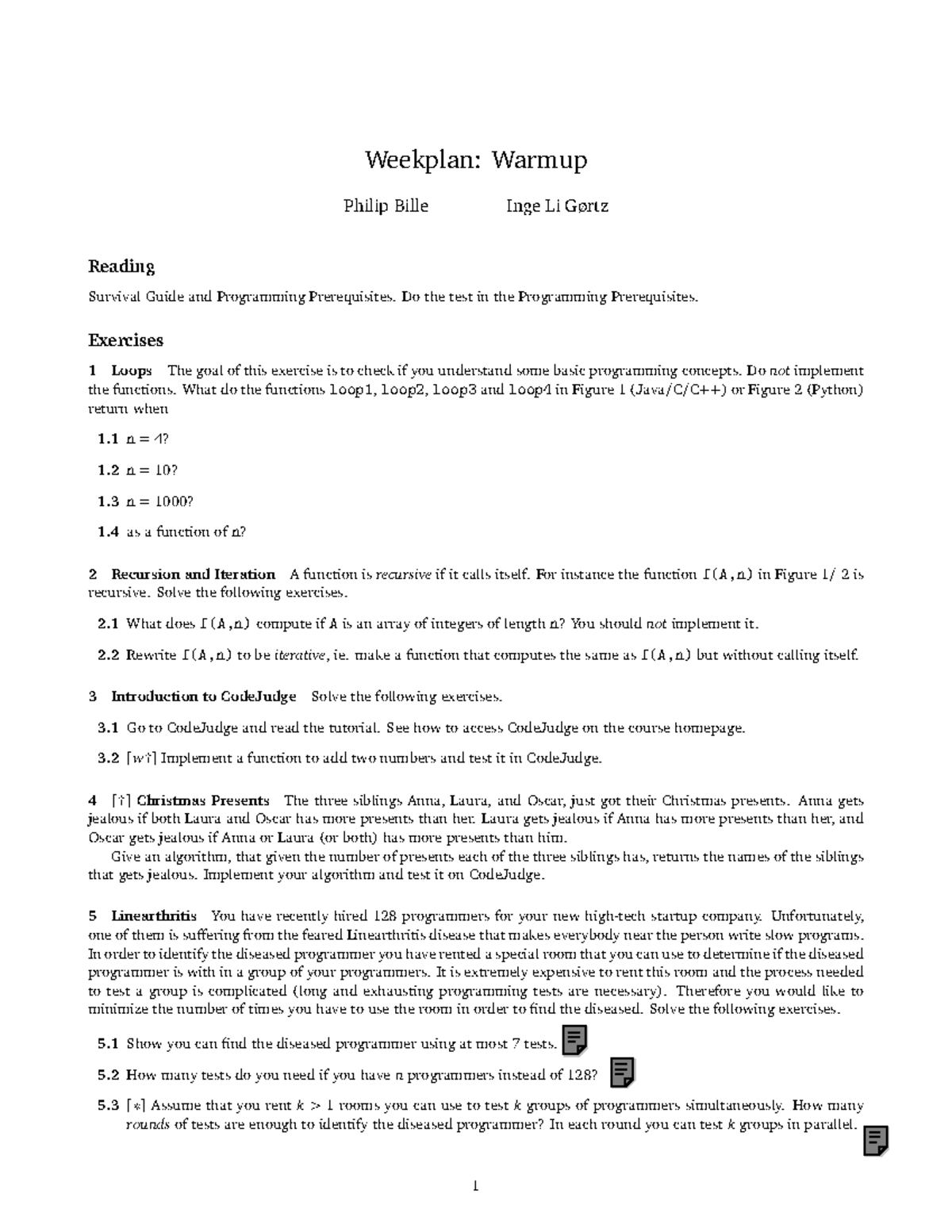 Noter til warm up - Weekplan: Warmup Philip Bille Inge Li Gørtz Reading Survival Guide and - Studocu