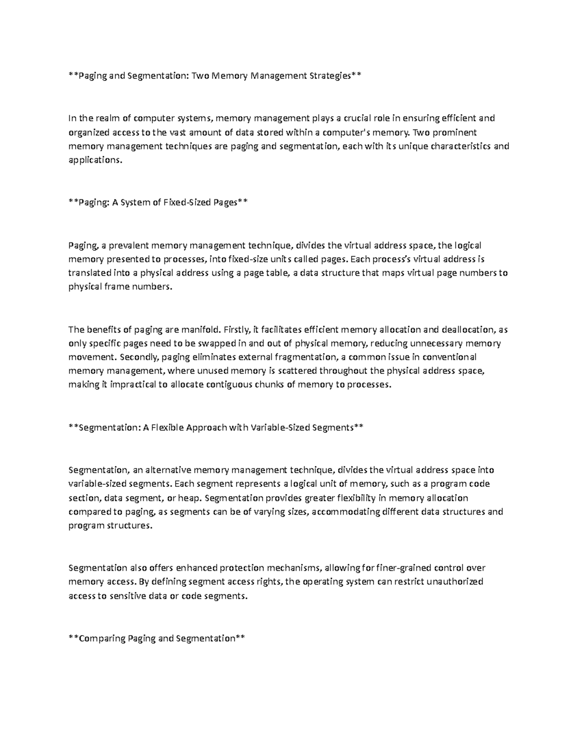 Paging and segmentation - Two prominent memory management techniques ...