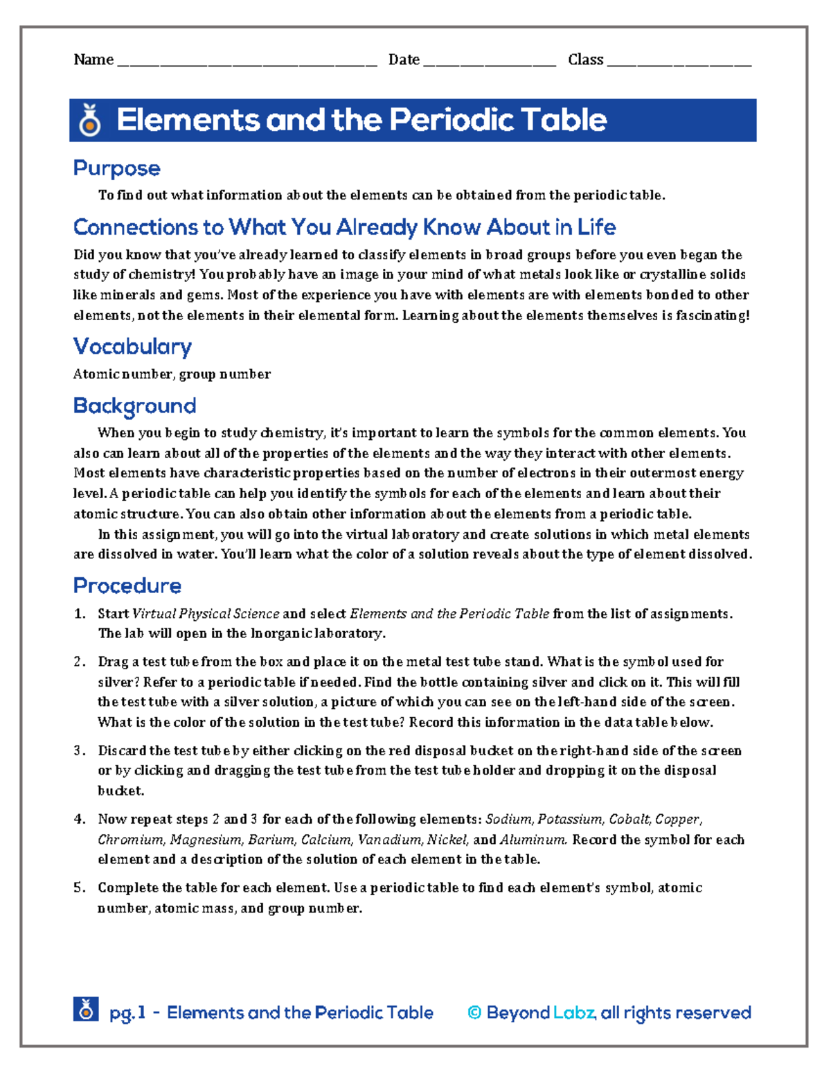 2. Elements and the Periodic Table - Name ...