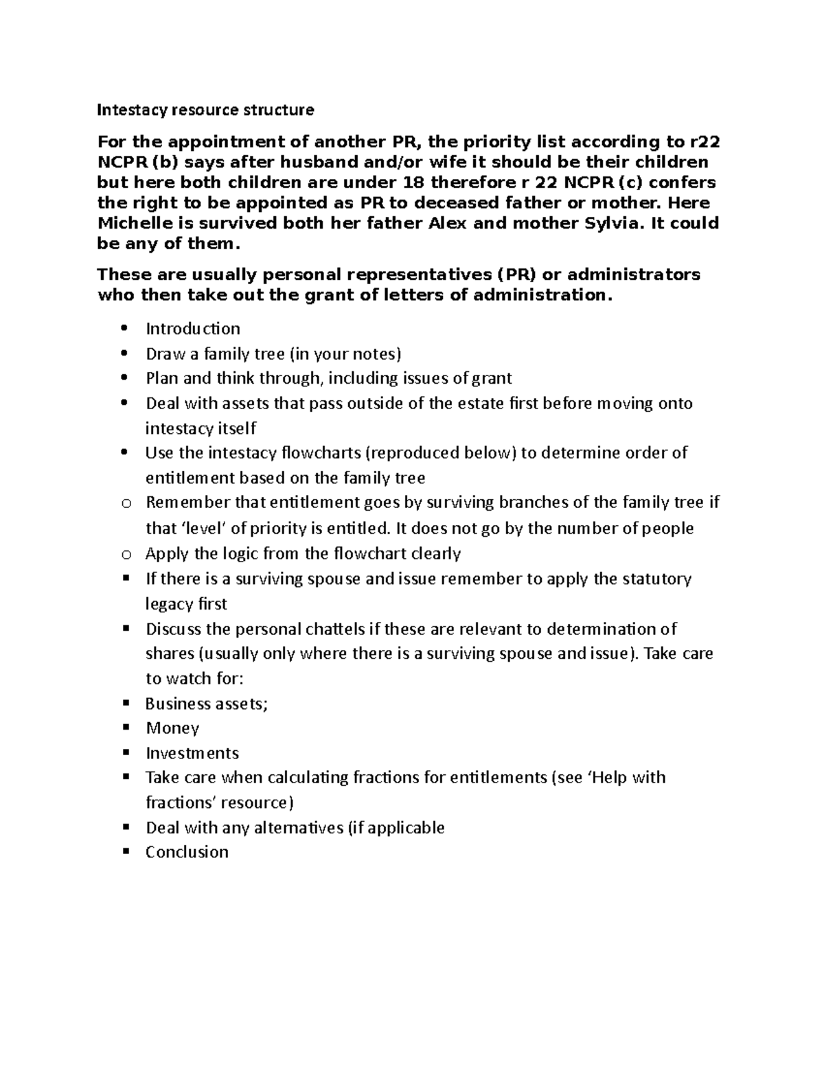 Intestacy notes - Intestacy resource structure For the appointment of ...