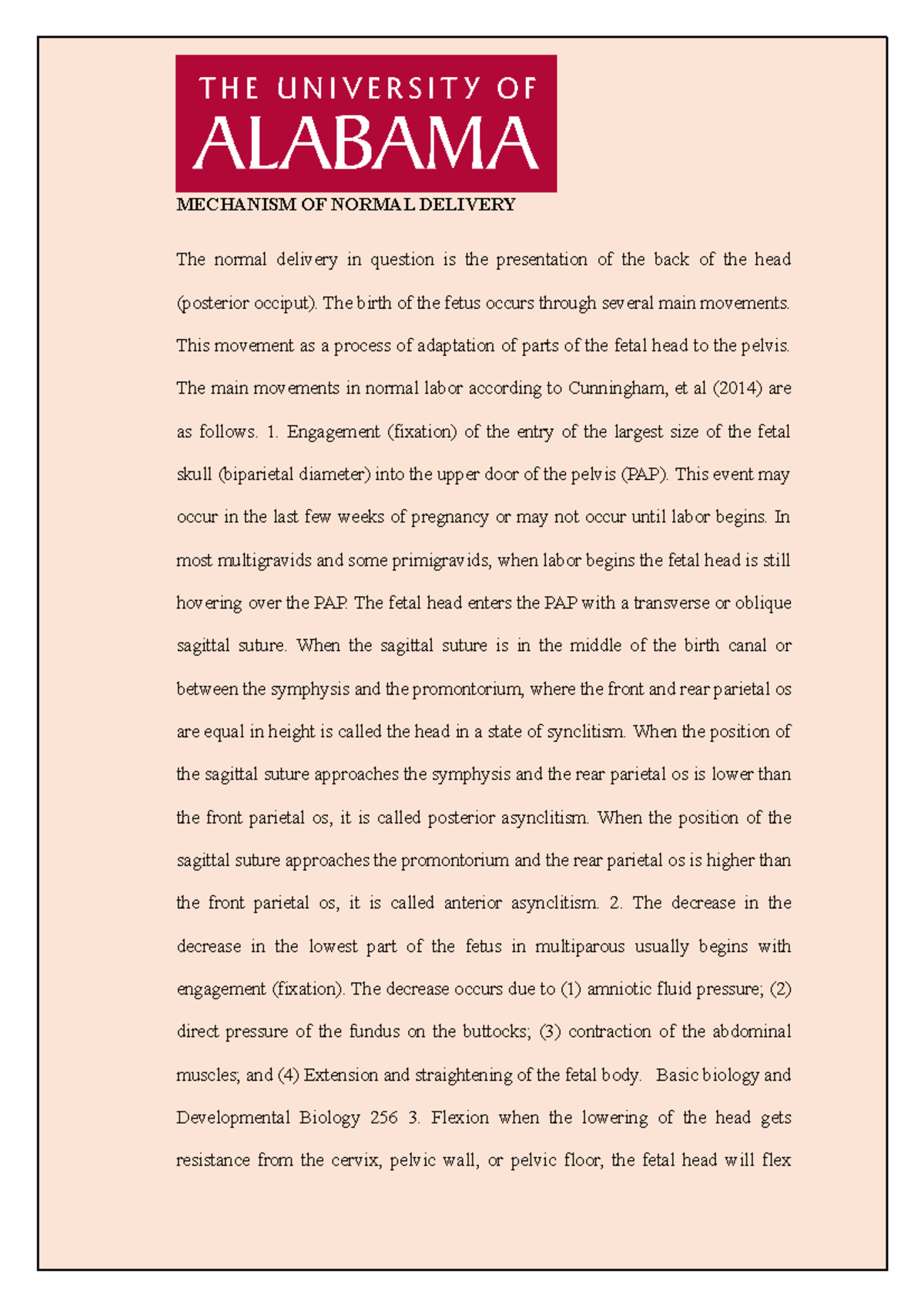 My Notes Biology - Mechanism OF Normal Delivery - MECHANISM OF NORMAL ...