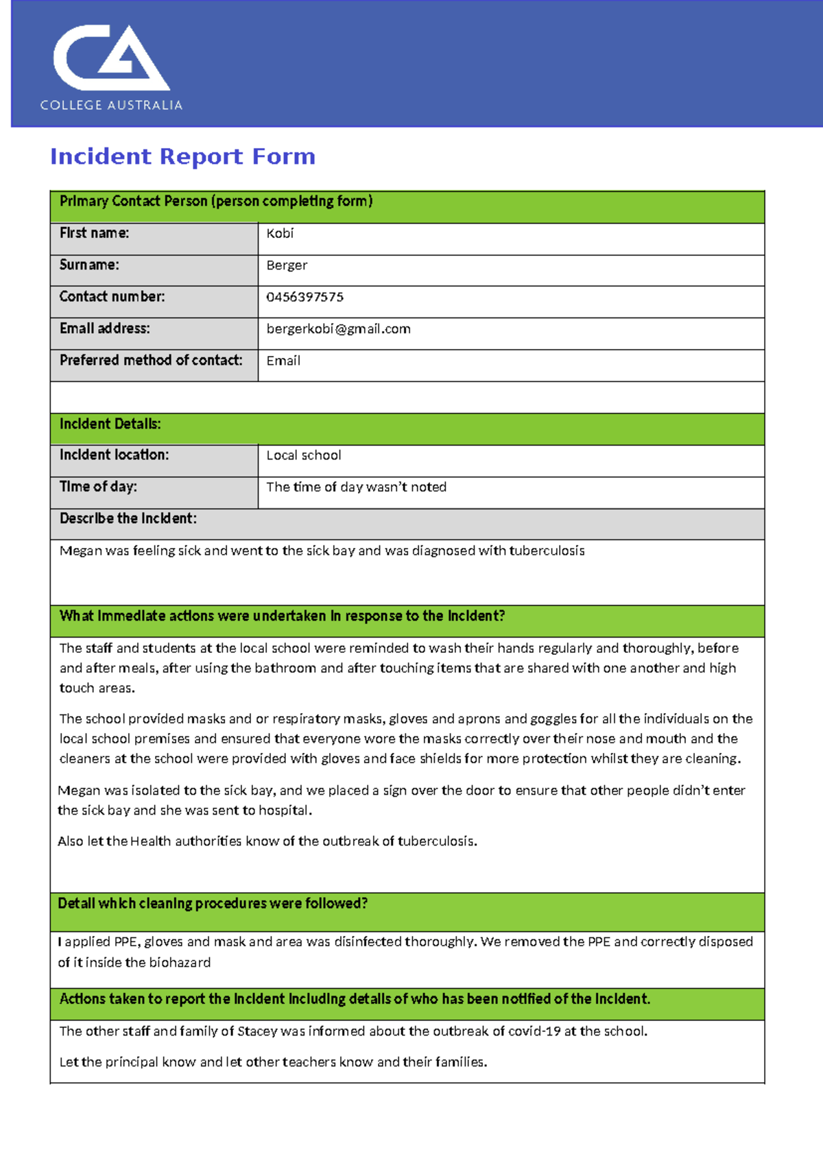 Incident report 2 proper proper - Incident Report Form Primary Contact ...