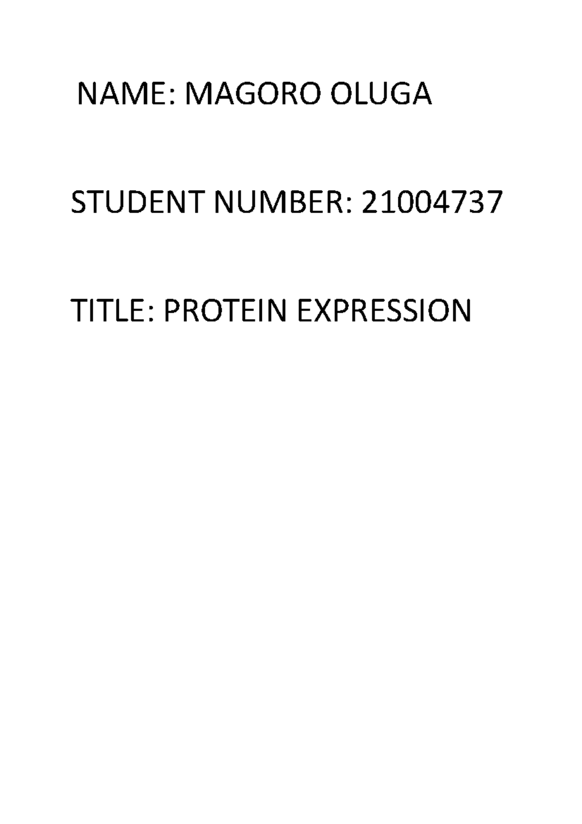 BCM LAB Report - NAME: MAGORO OLUGA STUDENT NUMBER: 21004737 TITLE ...