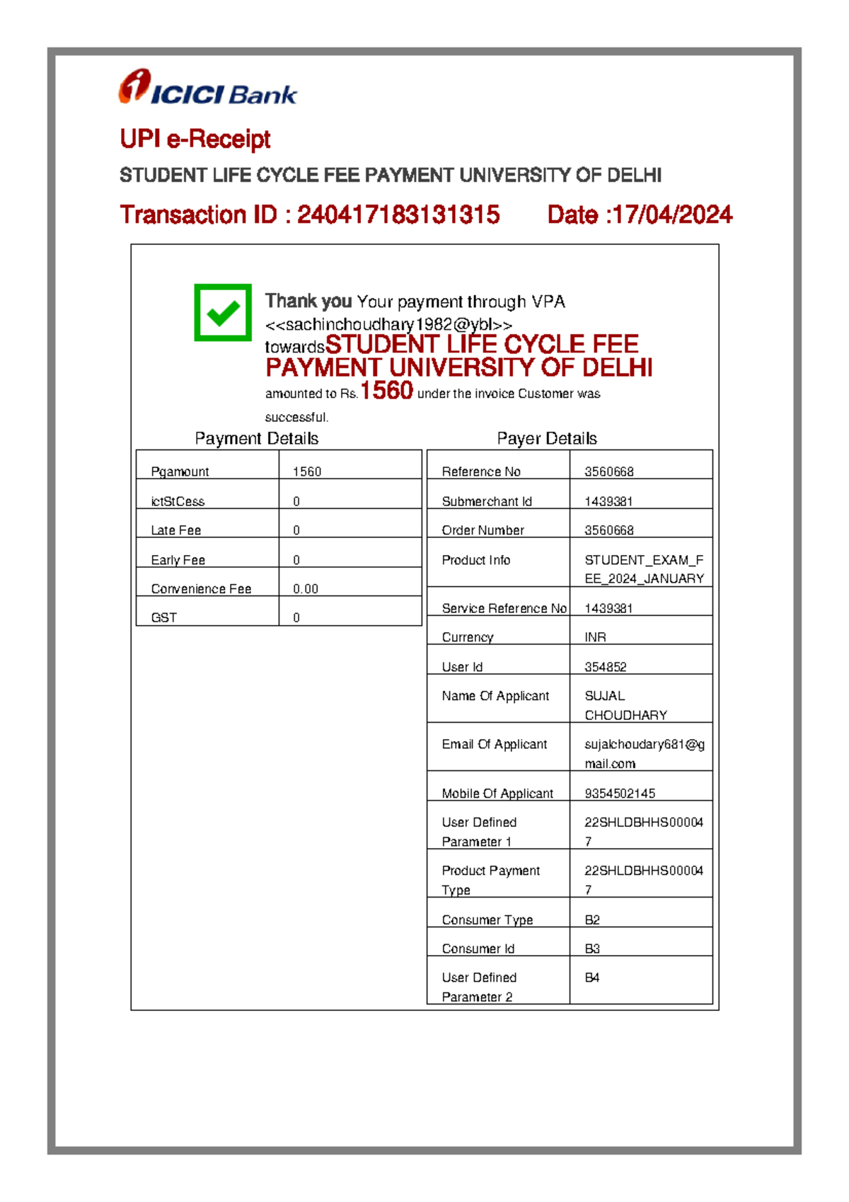 Sample 1715580648284 - UPI e-Receipt STUDENT LIFE CYCLE FEE PAYMENT ...