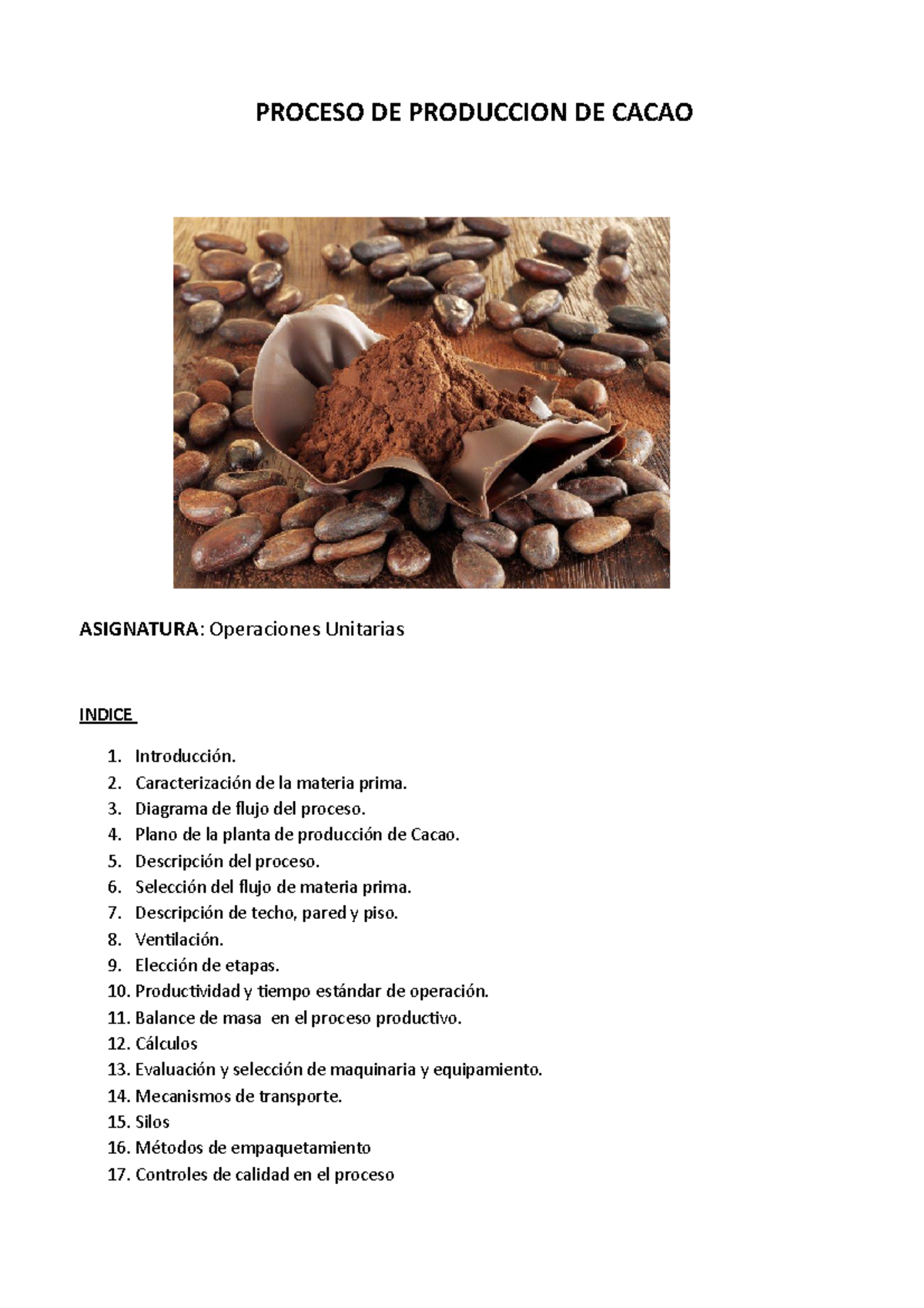 P.DE Cacao VF - copia - PROCESO DE PRODUCCION DE CACAO ASIGNATURA ...