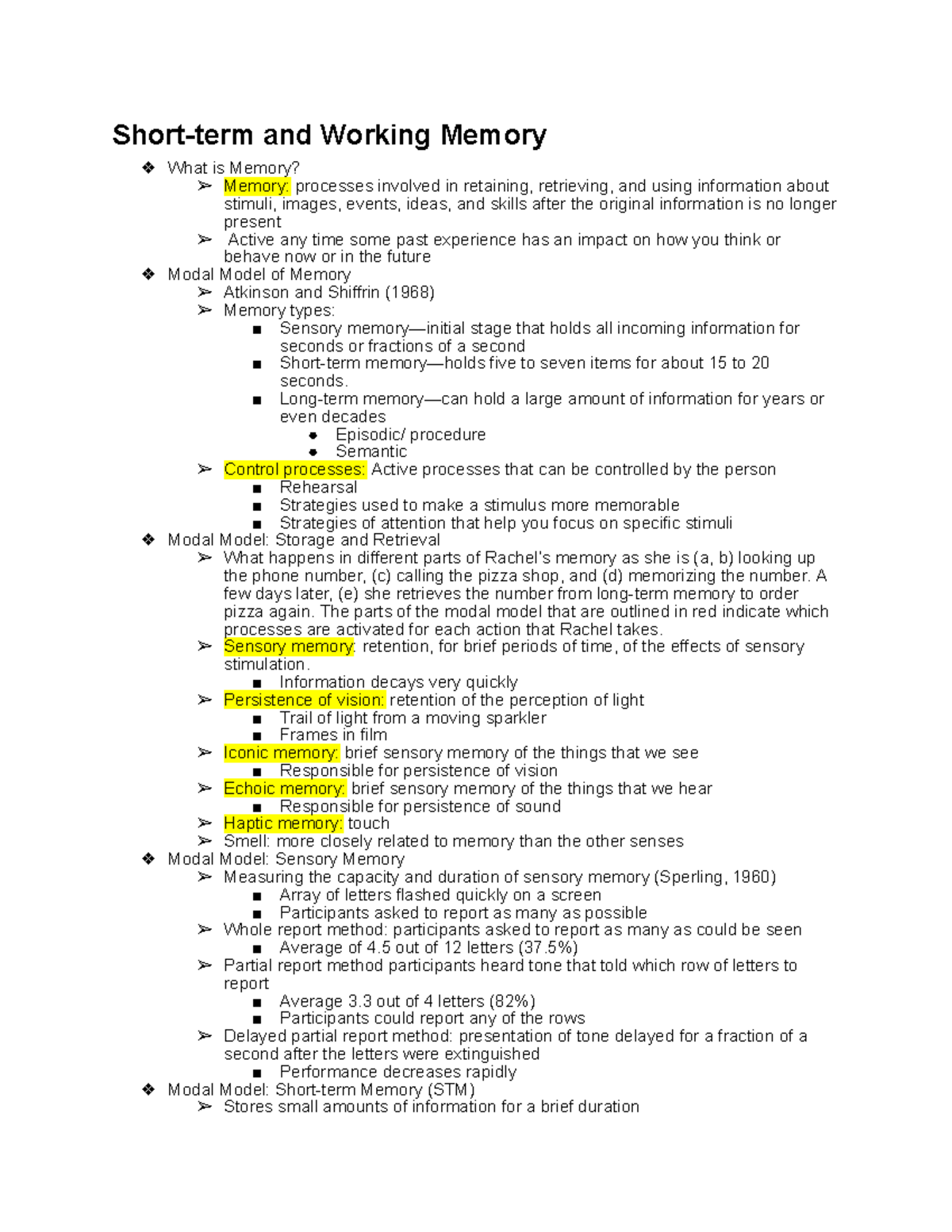 Cognitive Psychology Prof. Needham 4 - Short-term and Working Memory ...