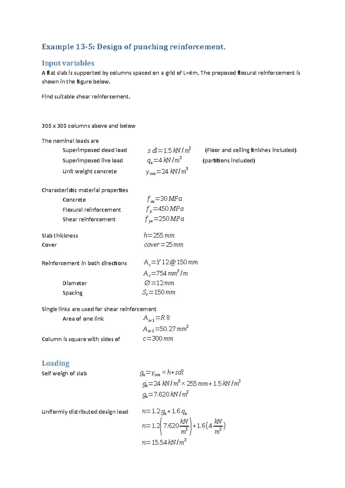 Example 13-5 Deign of punching reinforcement - Input variables A flat ...