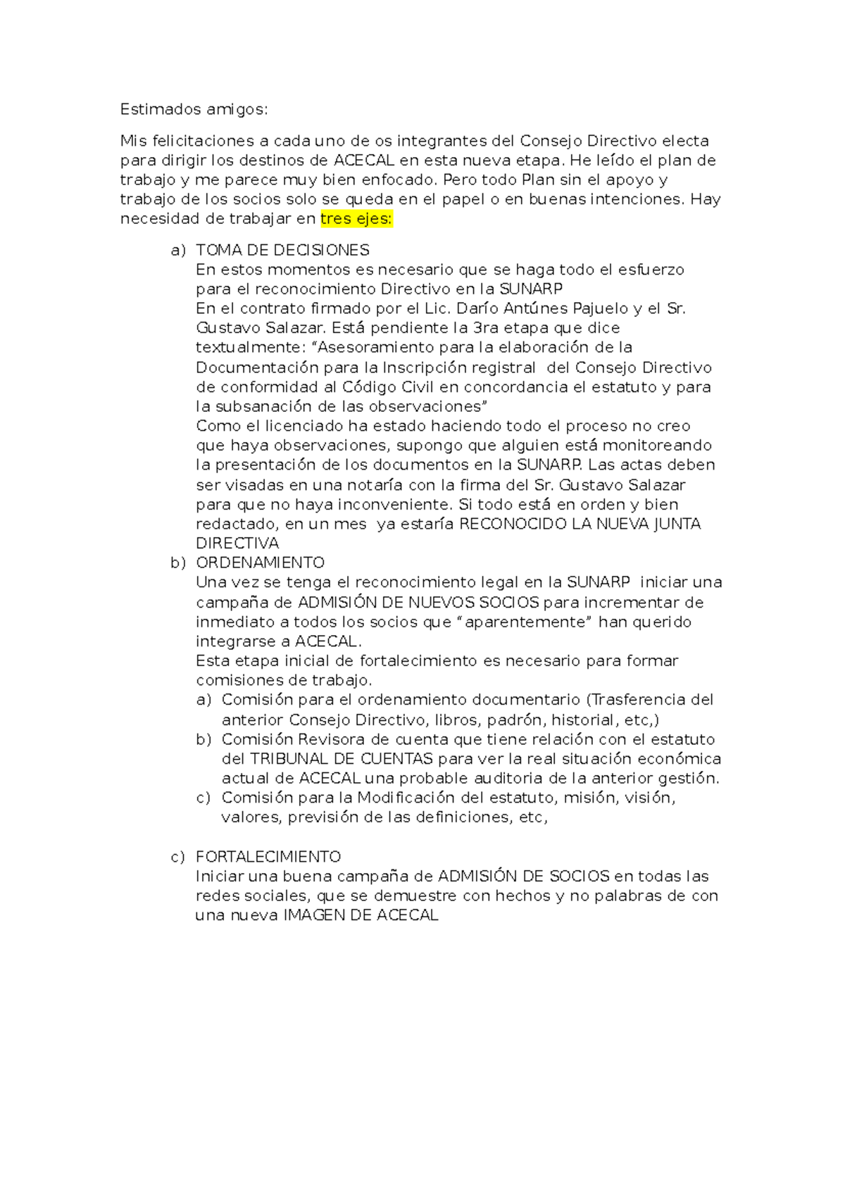 Comnentario Acecal Eleccion Edison - Estimados amigos: Mis ...