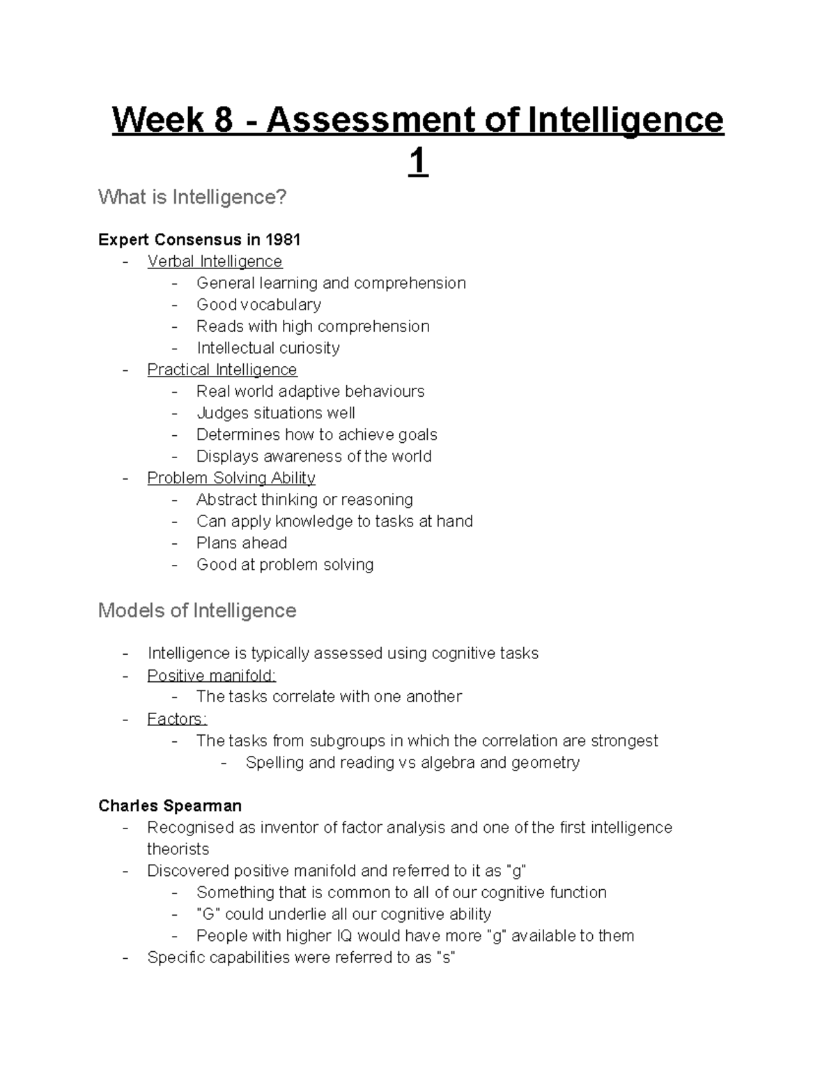 Principles of Psych Assessment - Week 8 - Assessment of Intelligence 1 ...