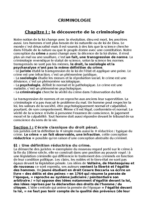 Cours de Criminologie-2 -Criminologie- Chapitre 1 – La découverte de la ...