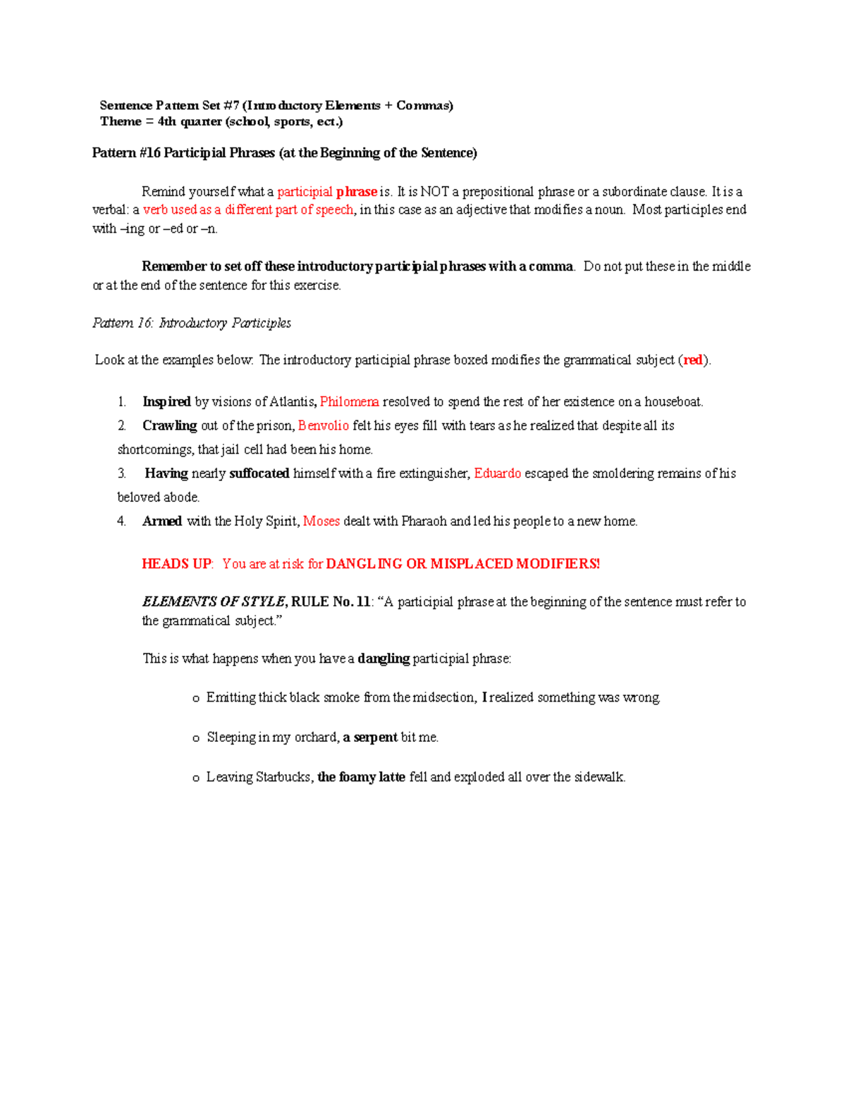 SP #7 Absolute Constructions - Sentence Pattern Set #7 (Introductory ...