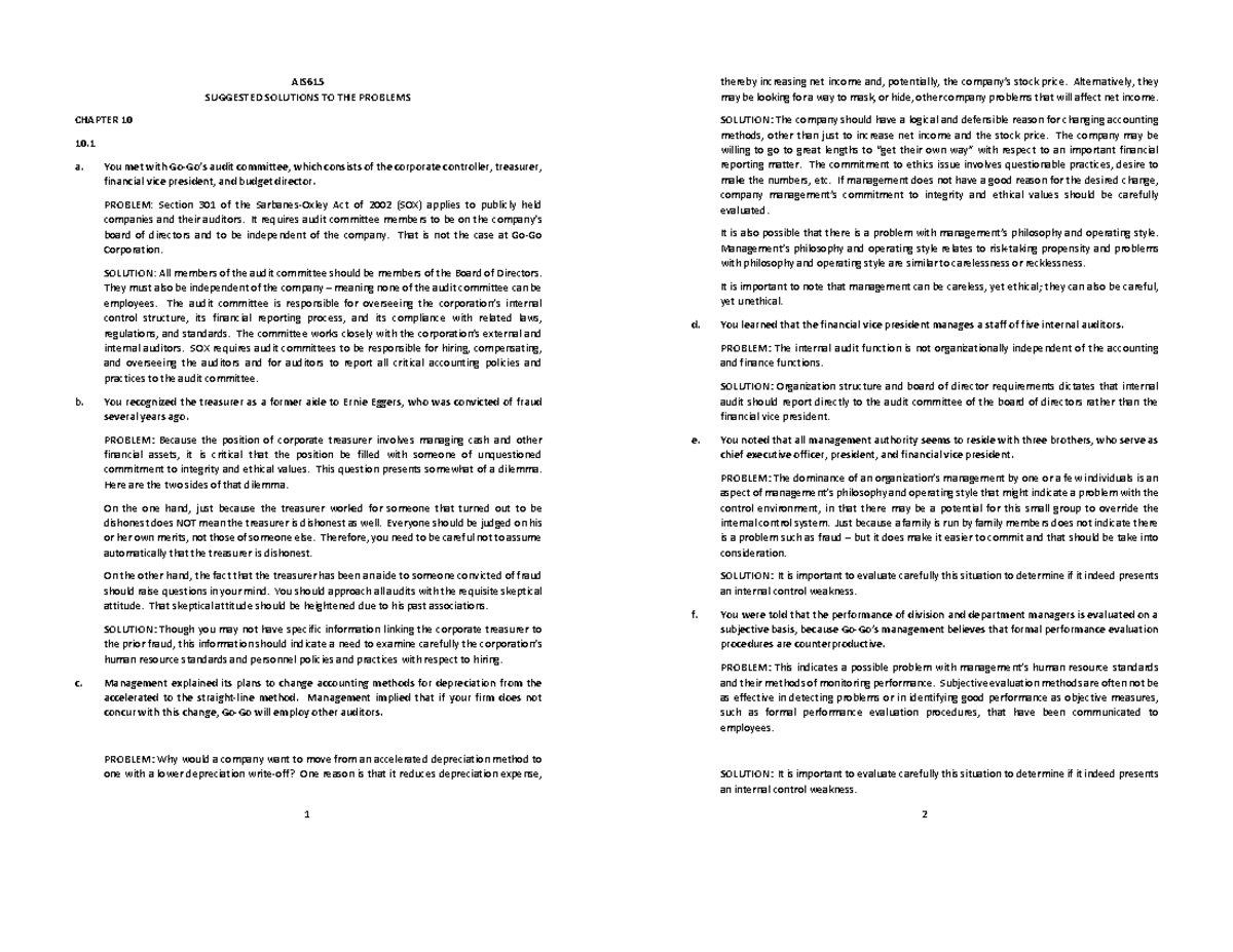 SS Problems Chap 10 11 12 13 - AIS SUGGESTED SOLUTIONS TO THE PROBLEMS CHAPTER 10 10. a. You met ...