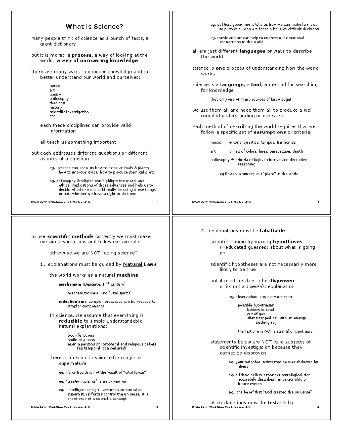 Defining Science - Handout - Defining Science –What is Science, Ziser ...