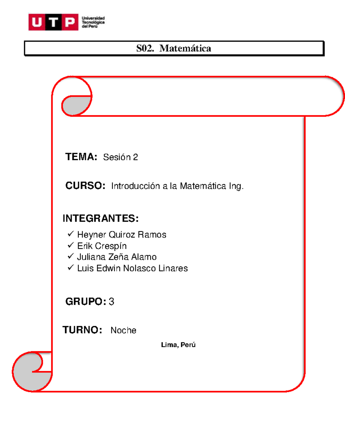 Sesion 2 - Mate - mate 1 - matematicas - S 02. Matemática TEMA: Sesión 2 CURSO: Introducción a ...