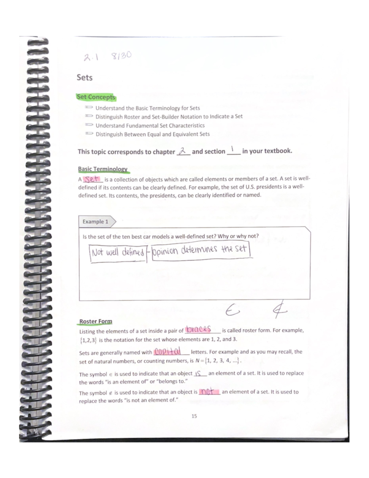 Set Concepts Chapter 2.1 - MATH 1301 - Studocu