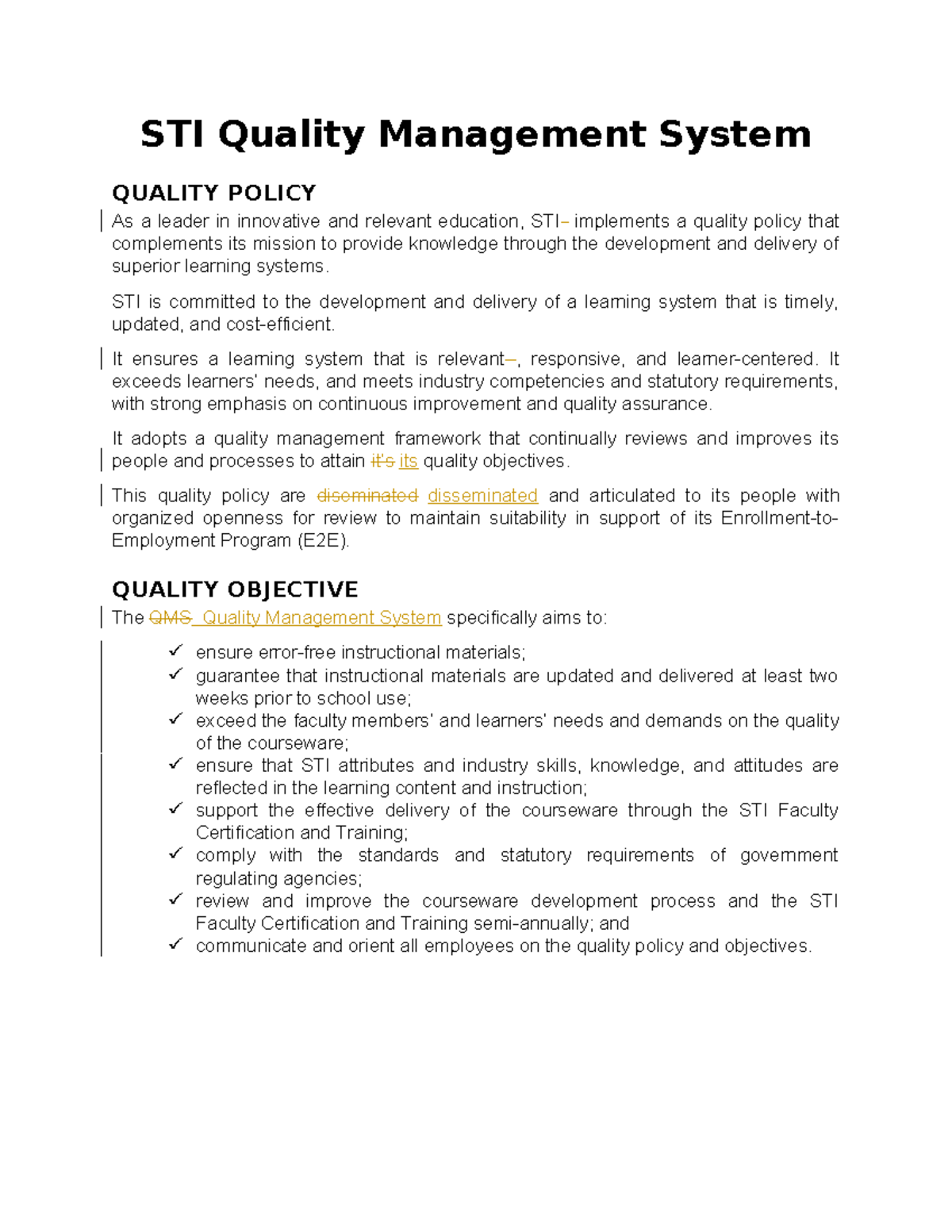 Computer productivity - STI Quality Management System QUALITY POLICY As ...