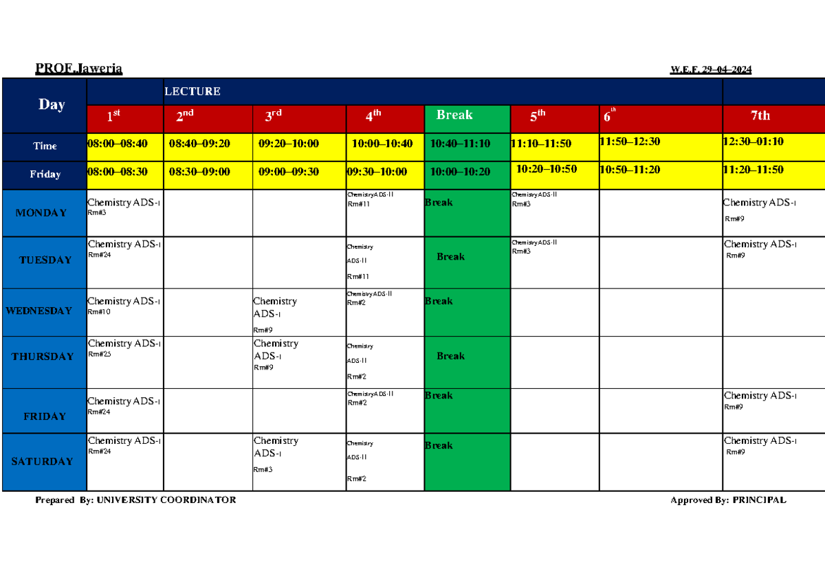 Individual Time Table w.e.f 29-04-2024 - PROF W.E. 29– 04 – 2024 Day ...