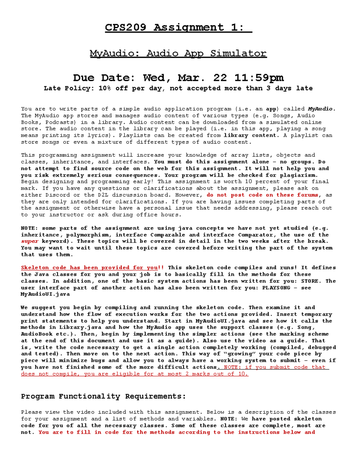 CPS209-W2023-A1 - Second assignment details for CPS209 - CPS209 Assignment 1: MyAudio: Audio App ...