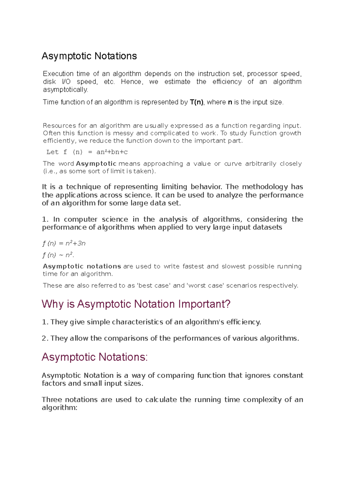 Asymptotic Notation Computer Science Asymptotic Notations Execution Time Of An Algorithm 