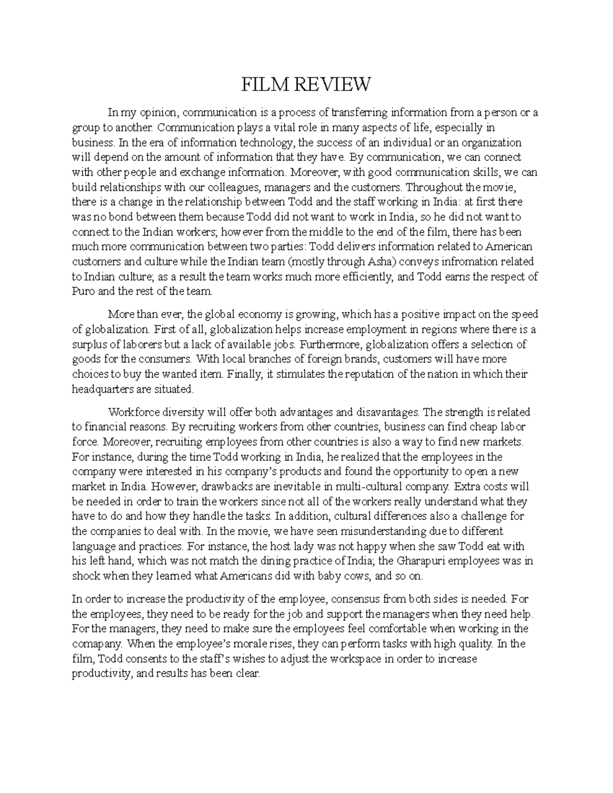 FILM Review - FILM REVIEW In my opinion, communication is a process of ...