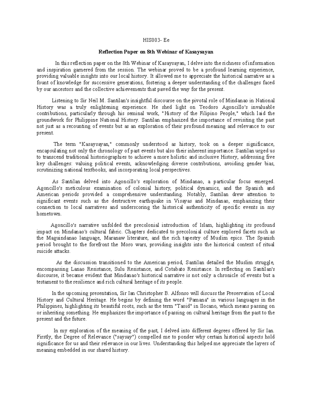 Reflection Paper on 8th Webinar of Kasaysayan - The webinar proved to ...