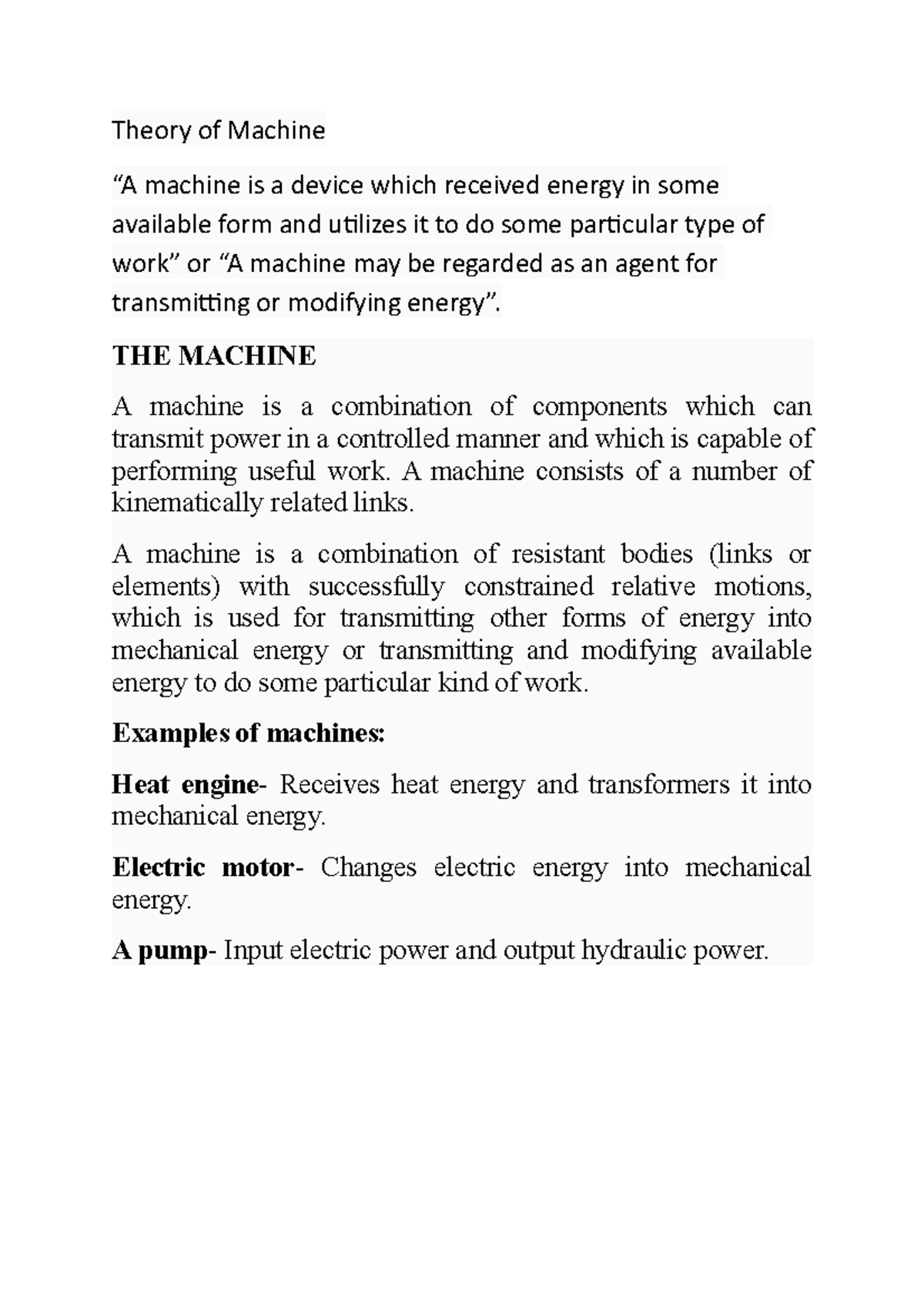 TOM - theory of machine - Theory of Machine “A machine is a device ...