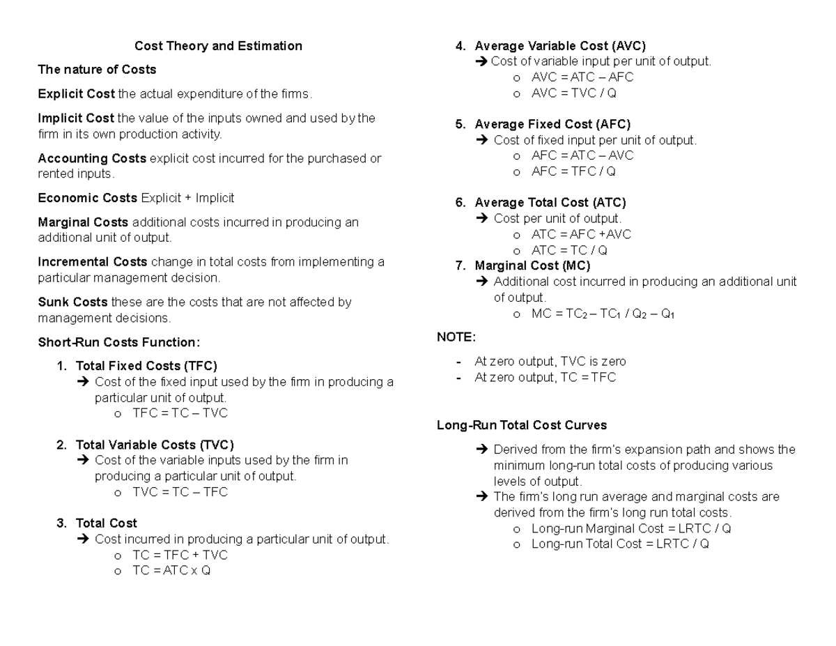 Man Econ Reviewer - managerial economics notes - Cost Theory and ...