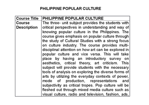 Philippine Popular Culture- Module Midterm - PHILIPPINE POPULAR CULTURE ...