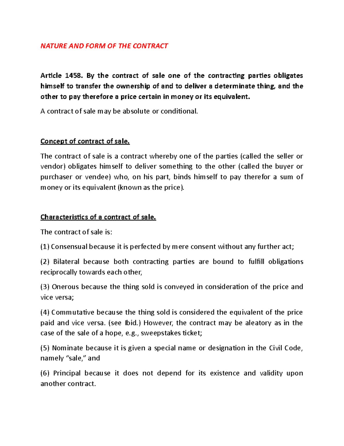 Nature and Form of the Contract - NATURE AND FORM OF THE CONTRACT ...