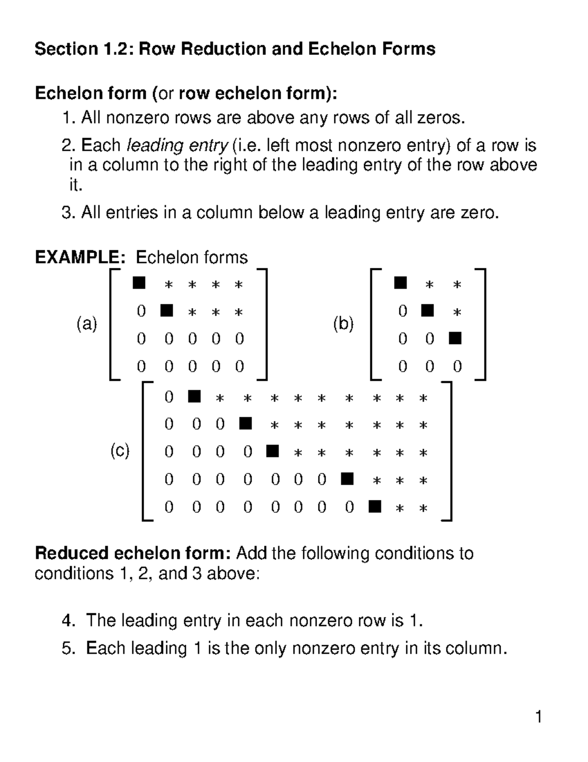 Lecture 1 - Section 1: Row Reduction and Echelon Forms Echelon form (or ...