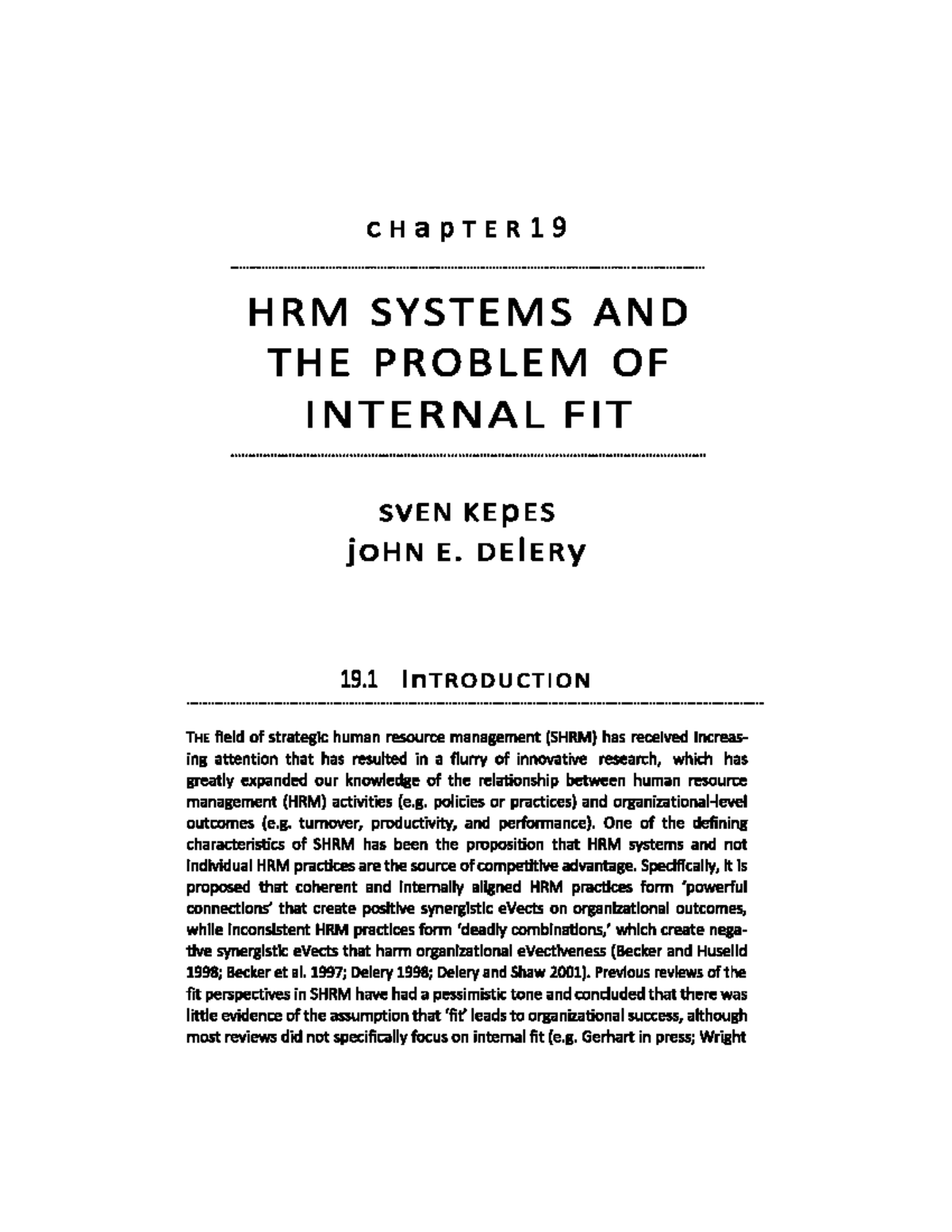 HRM Systems and the Problem of Internal Fit - Human Resource Management ...