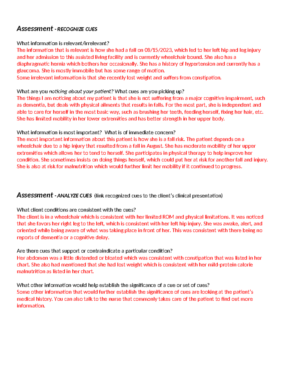 CJM-NP Worksheet 1 - Assessment - RECOGNIZE CUES What information is ...