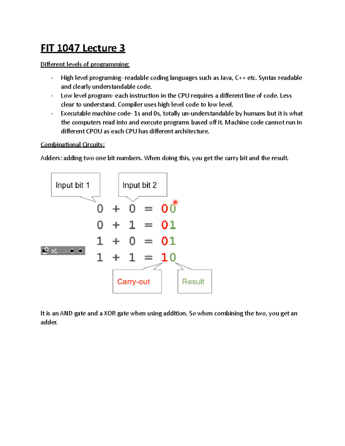 FIT 1047 Lecture 3 - FIT 1047 Lecture 3 Different levels of programming: High level programing ...