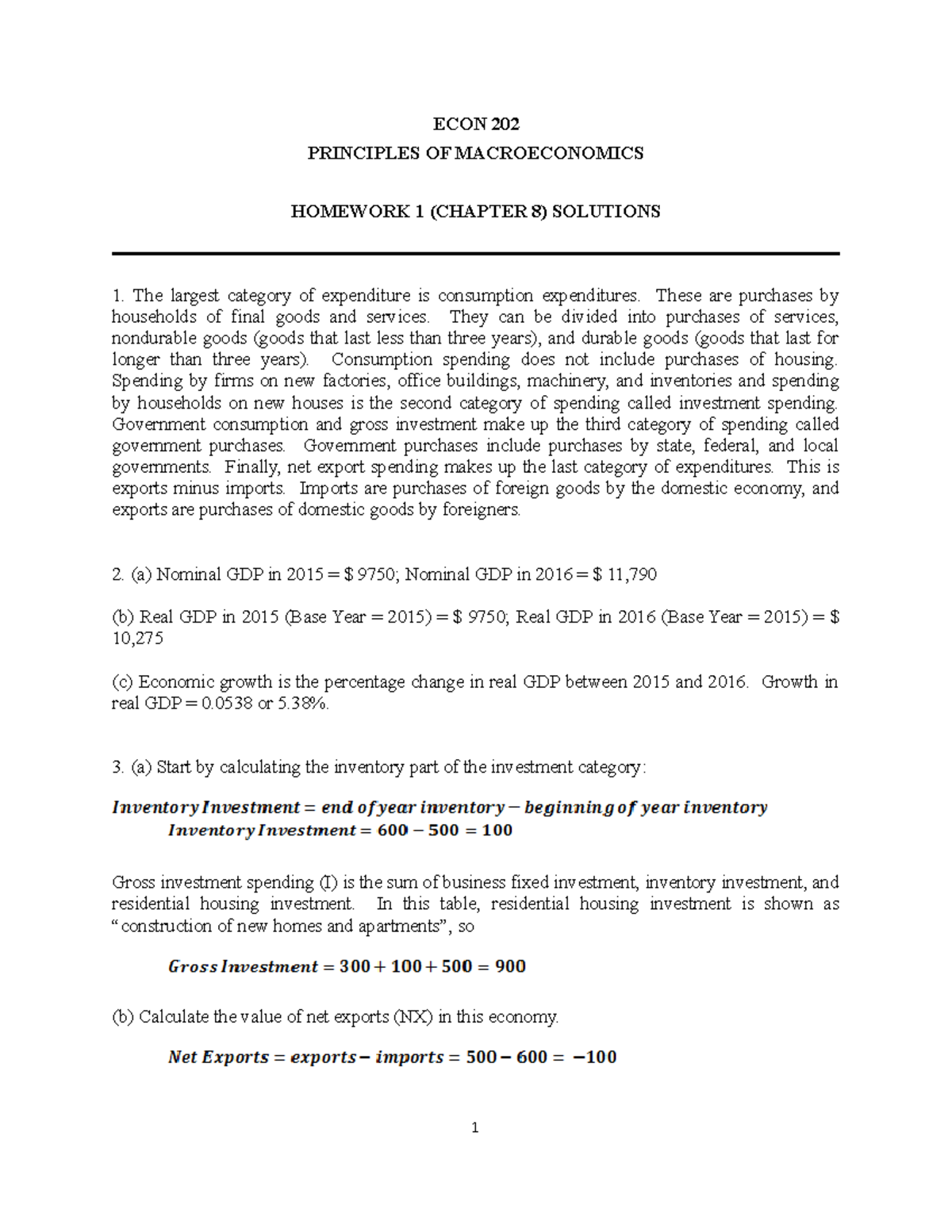 HW 1 Solutions - Chapter 8 - ECON 202 PRINCIPLES OF MACROECONOMICS ...