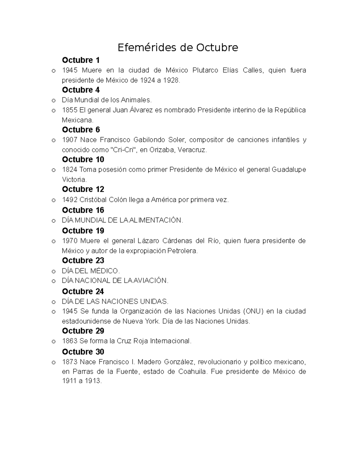 Efemérides de Octubre - Efemérides de Octubre Octubre 1 o 1945 Muere en ...