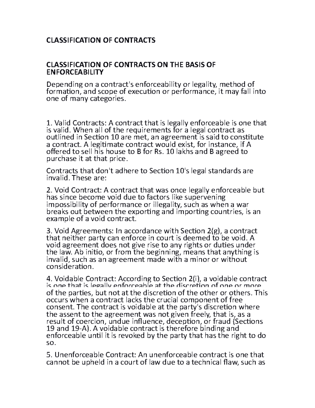Classification Of Contracts Notes Classification Of Contracts Classification Of Contracts On