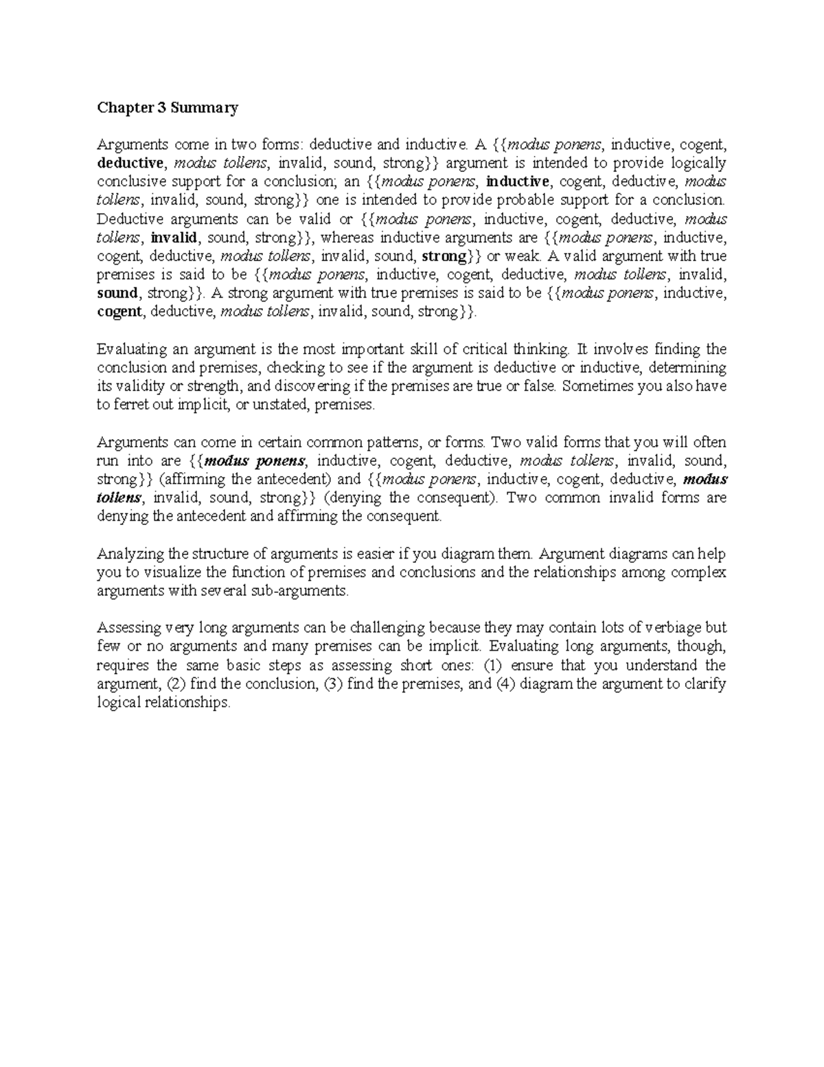 Chapter 3 Summary - Philosophy - Chapter 3 Summary Arguments come in ...