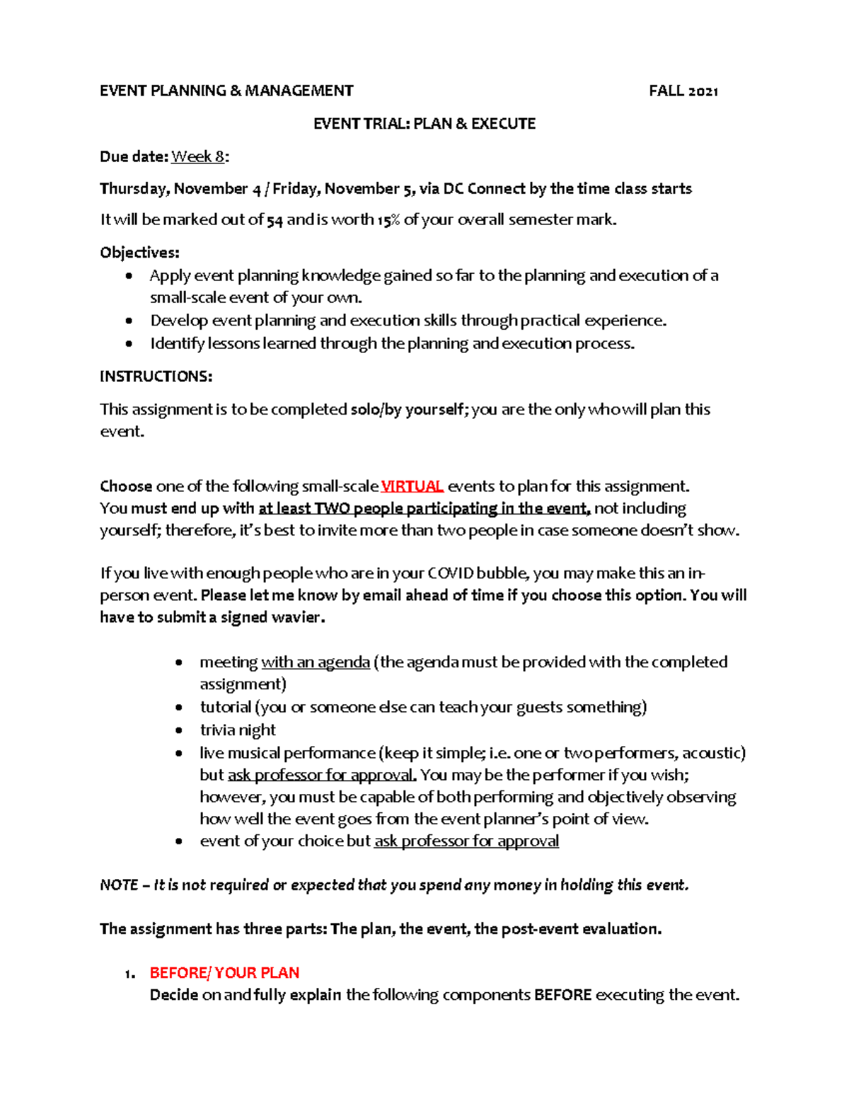 Event Assignment Trial 2021 - EVENT PLANNING & MANAGEMENT FALL 20 21 ...
