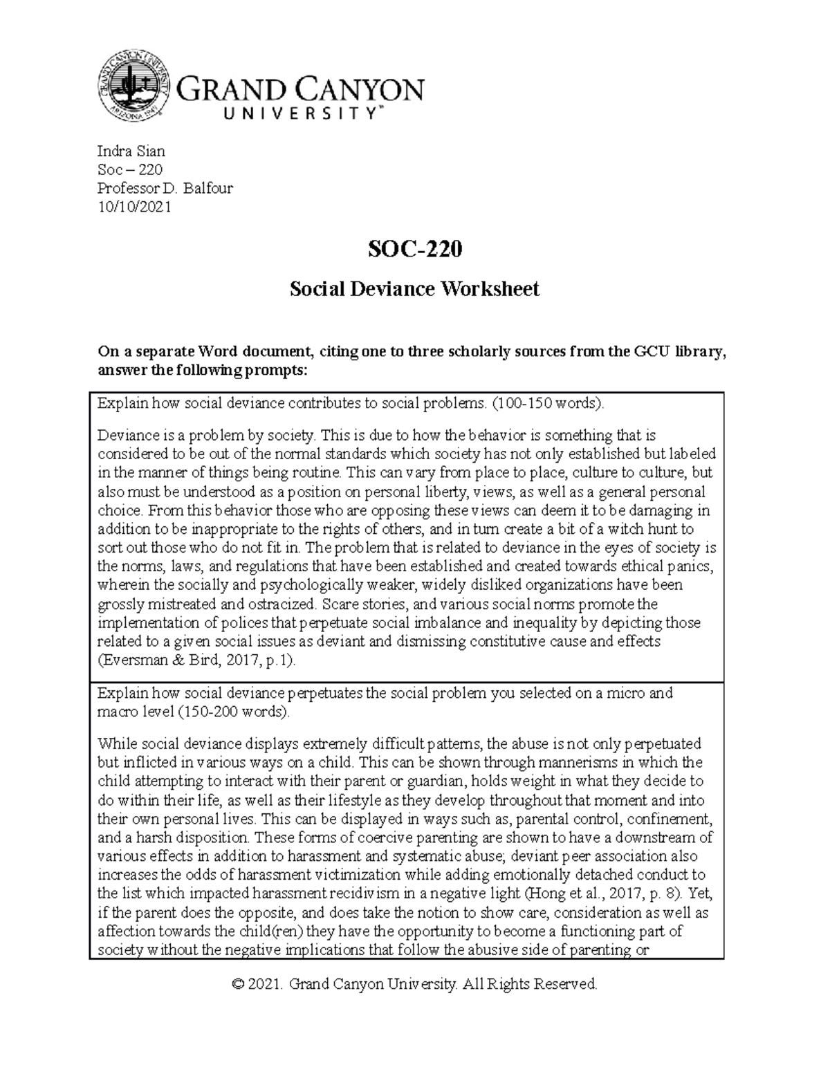 Social Deviance Worksheet rough draft, week 3 - Indra Sian Soc – 220 ...