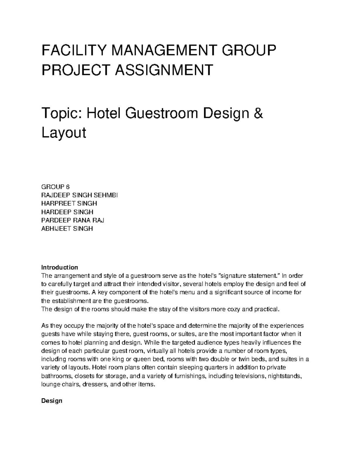 Facility Management Group Project Assignment - FACILITY MANAGEMENT GROUP PROJECT ASSIGNMENT ...