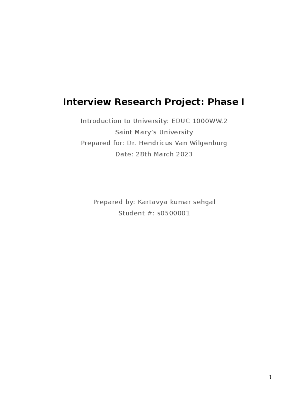 Interview Research Project Phase I - Interview Research Project: Phase ...