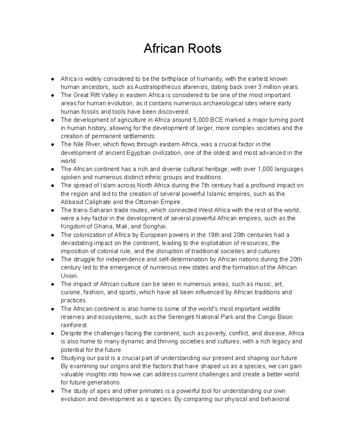 African Roots - Practice questins - African Roots Africa is widely ...