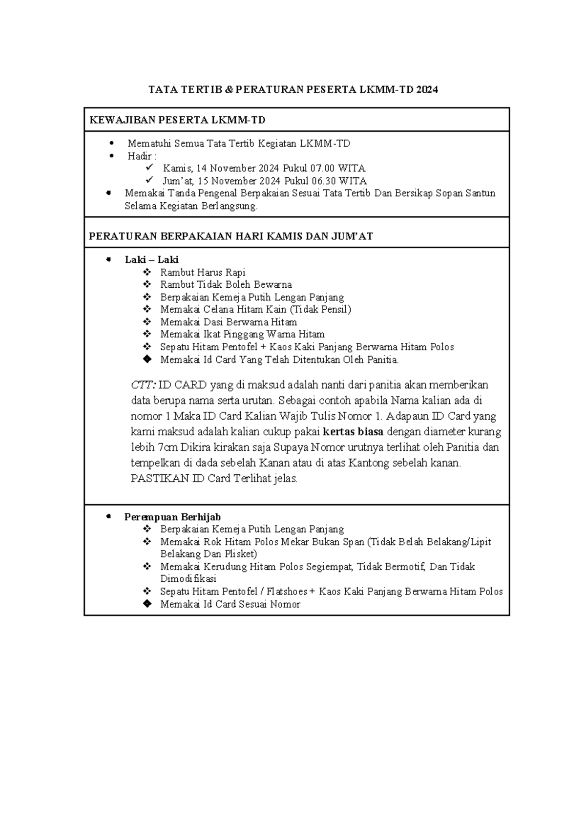 Tatib Peserta LKMM-TD 2024 - TATA TERTIB & PERATURAN PESERTA LKMM-TD 2024 KEWAJIBAN PESERTA ...